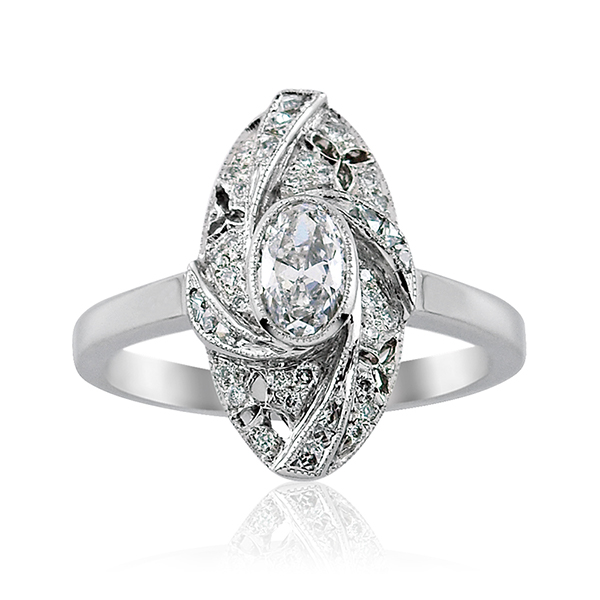 Hayworth - Lozenge Shape Oval Centre With French Cut Vintage Design Ring