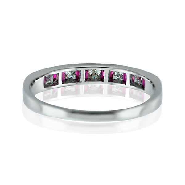 Ruby Square and Diamond Princess Cut Half Eternity Ring
