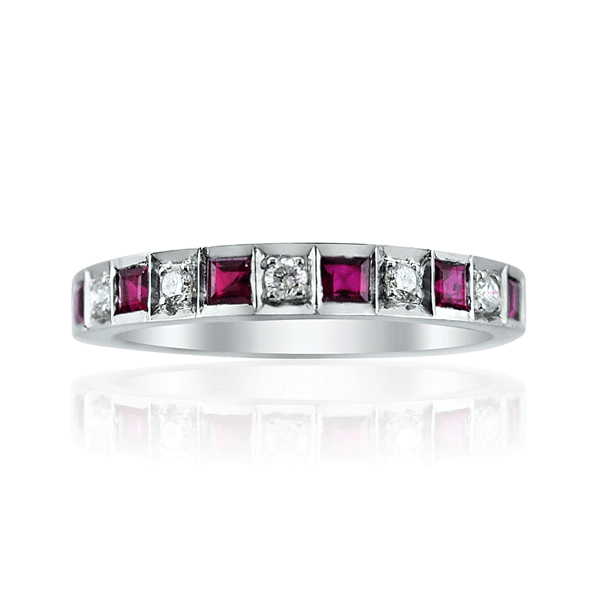 Ruby Square and Diamond Half Eternity Ring