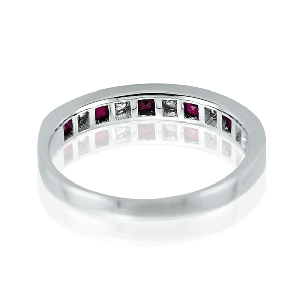 Ruby Square and Diamond Half Eternity Ring