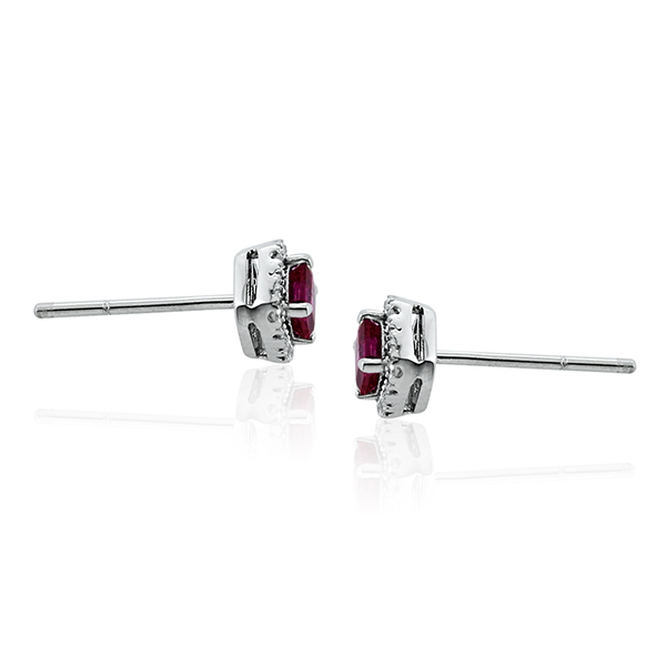 Ruby Square and Diamond Halo Stud Earrings