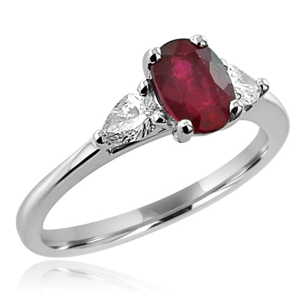 Ruby Oval and Diamond Pear Shape Trilogy Ring