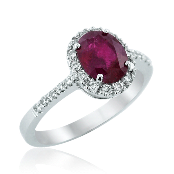Ruby Oval and Diamond Halo Ring