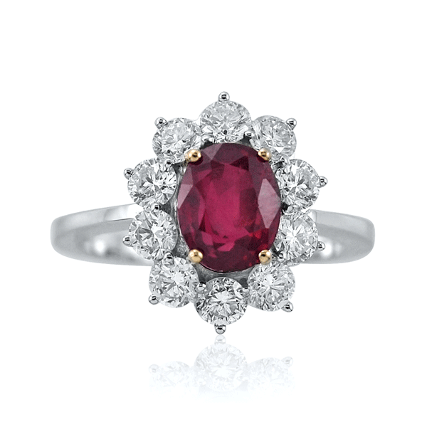 Ruby Oval and Round Brilliant Cut Diamond Ring