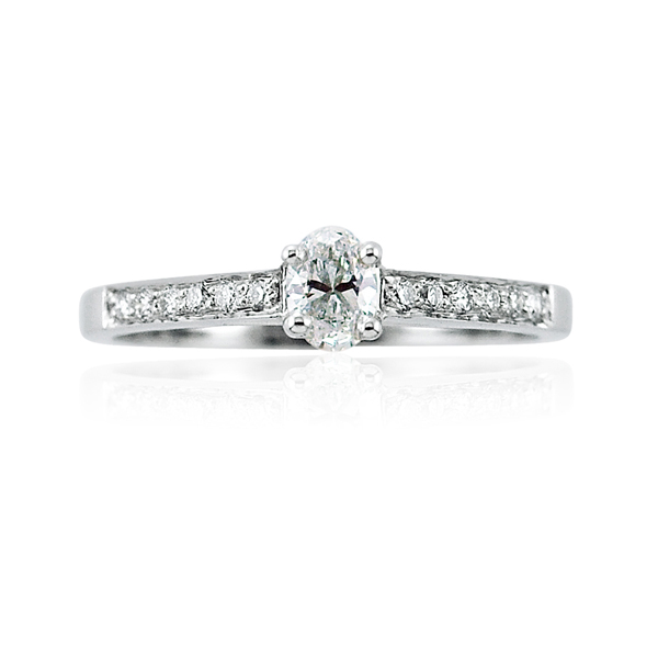 Diamond Oval with Grain Set Shoulder Ring