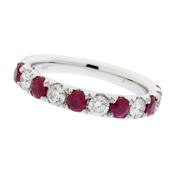 Ruby and Diamond Round Half Eternity Ring