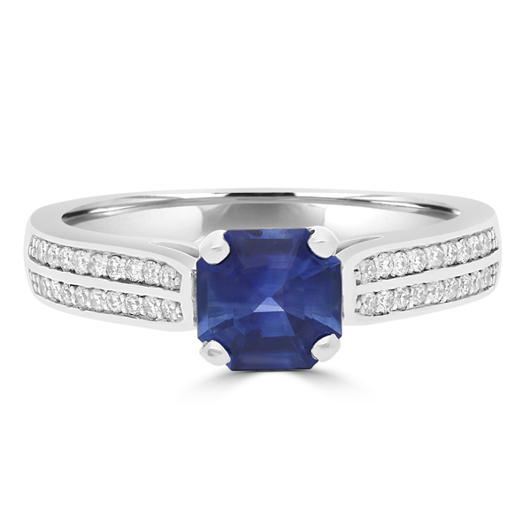 Sapphire Octagon and Diamond Ring